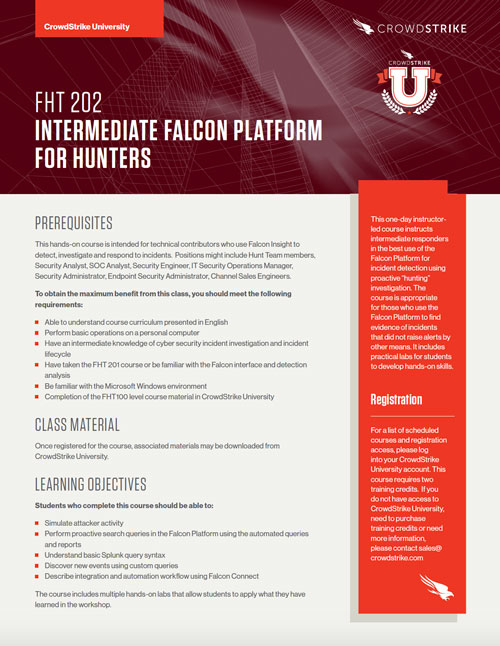 FHT 202 Course Syllabus | Data Sheet | CrowdStrike University FHT 202 Course Syllabus | Data Sheet | CrowdStrike University