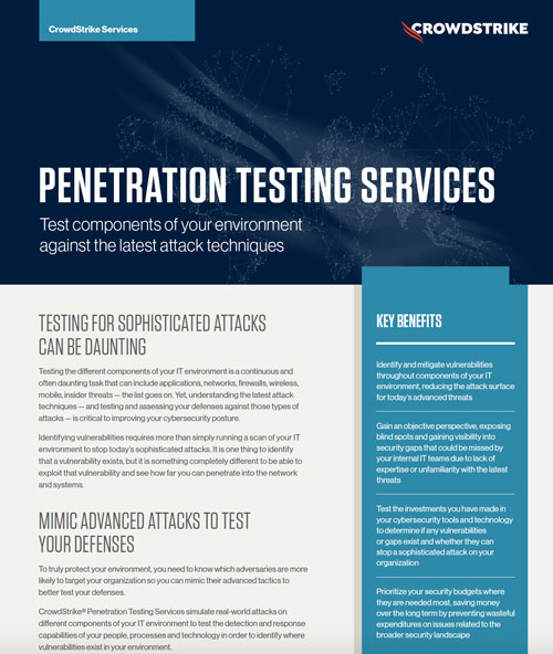 Penetration Testing Services | Data Sheet | CrowdStrike Penetration Testing Services | Data Sheet | CrowdStrike