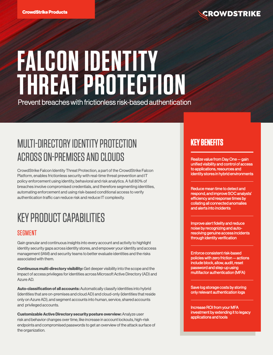 Falcon Identity Threat Protection Data Sheet | CrowdStrike Falcon Identity Threat Protection Data Sheet | CrowdStrike